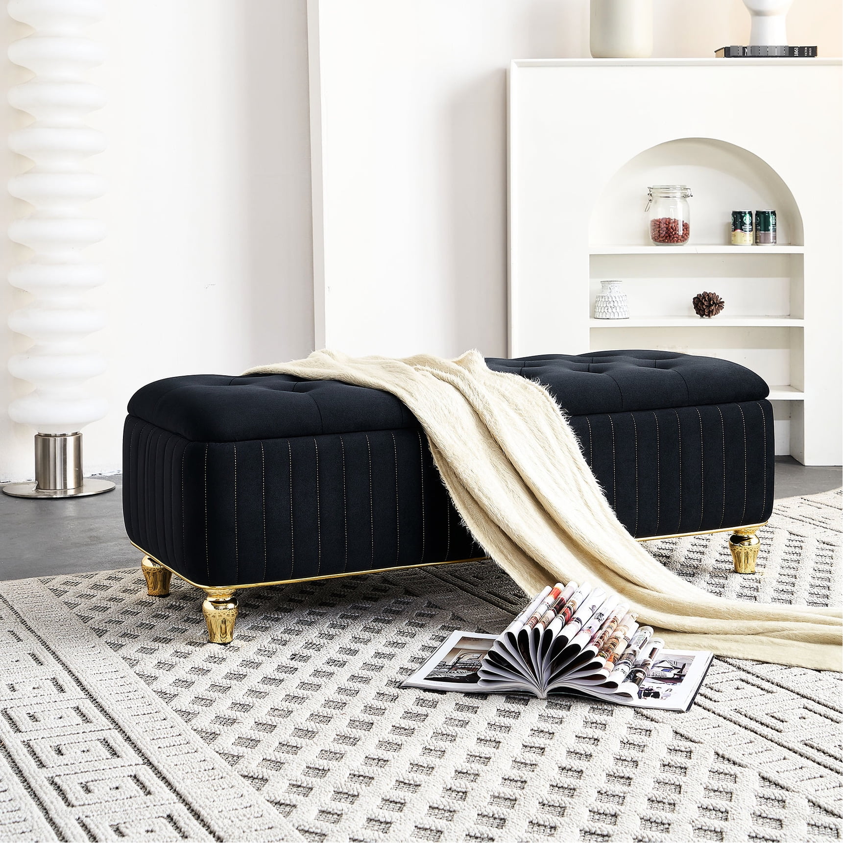 Black Velvet Storage Ottoman | Function as Coffee Table or Shoe-putting ...