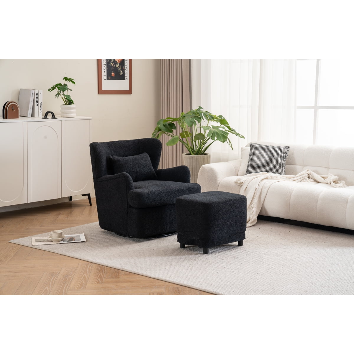 Black Velvet Swivel Chair, 360° Rotation Armchair, Cozy Lounge Chair ...