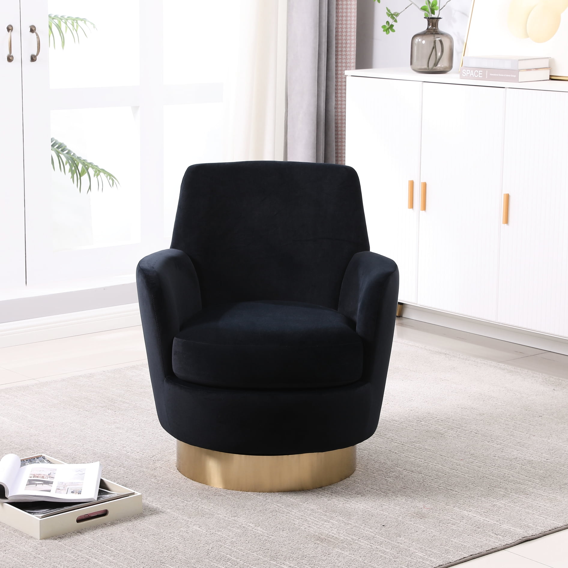 Black Velvet Swivel Chair - Spot Clean With Dry Solvent-based Cleaner ...