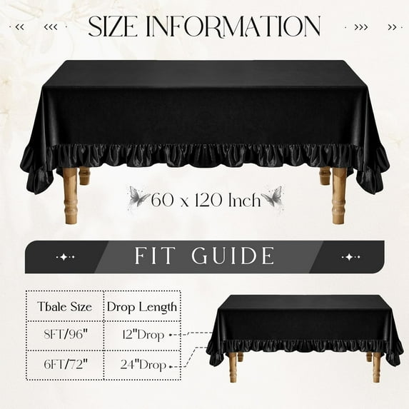 Black Velvet Tablecloth 60 x 120 Inch, Retro Farmhouse Ruffle Oblong ...