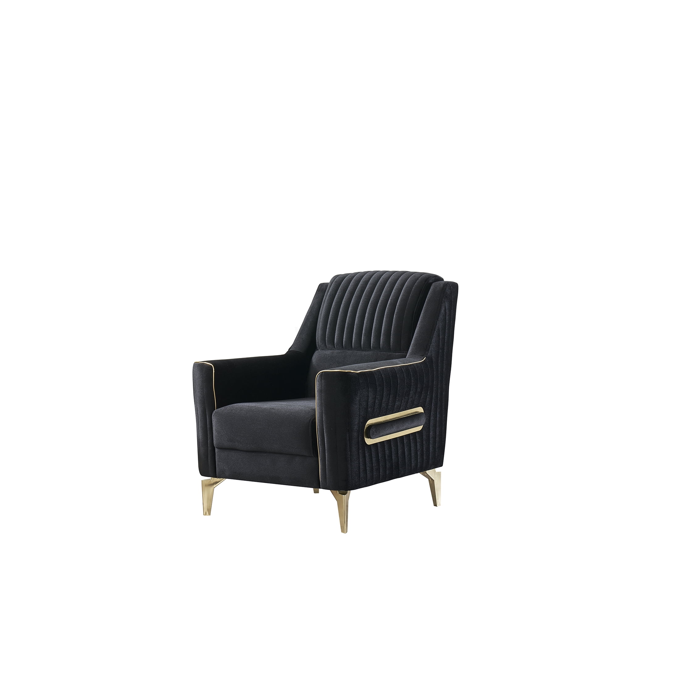 Black Velvet Upholstered Chair with Gold Accents for Living Room ...