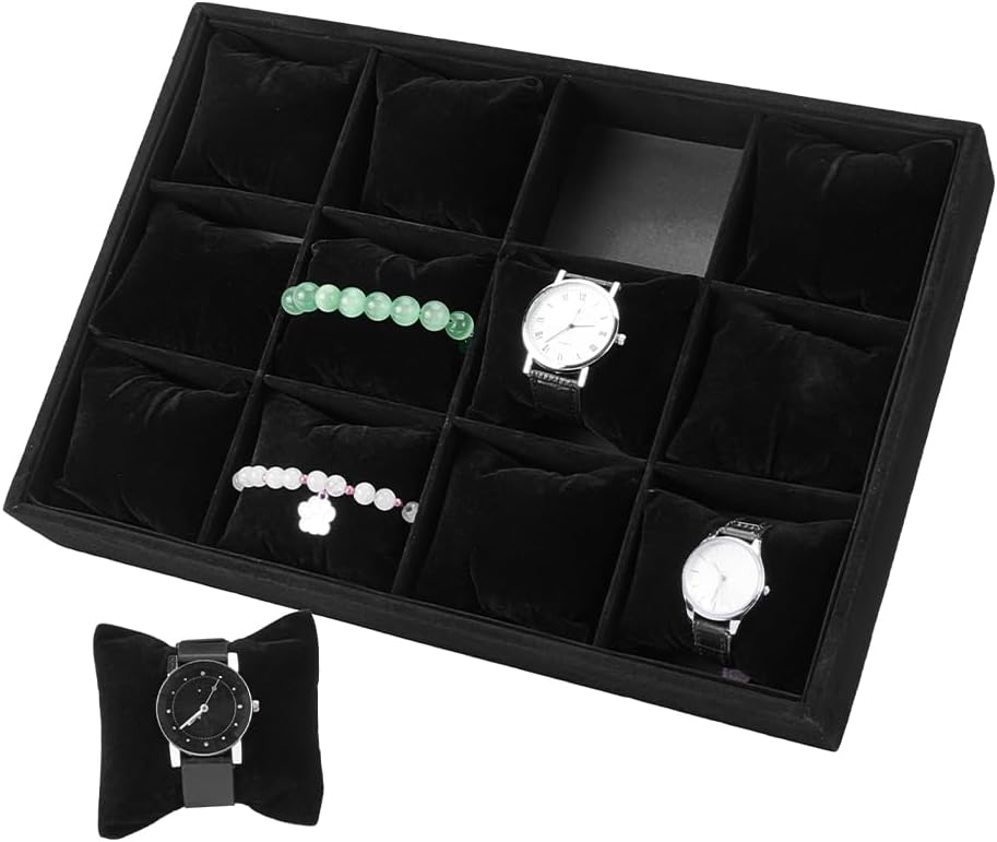 Black Velvet Watch Tray 12 Grid Watch Organizer Jewelry Tray Stackable ...
