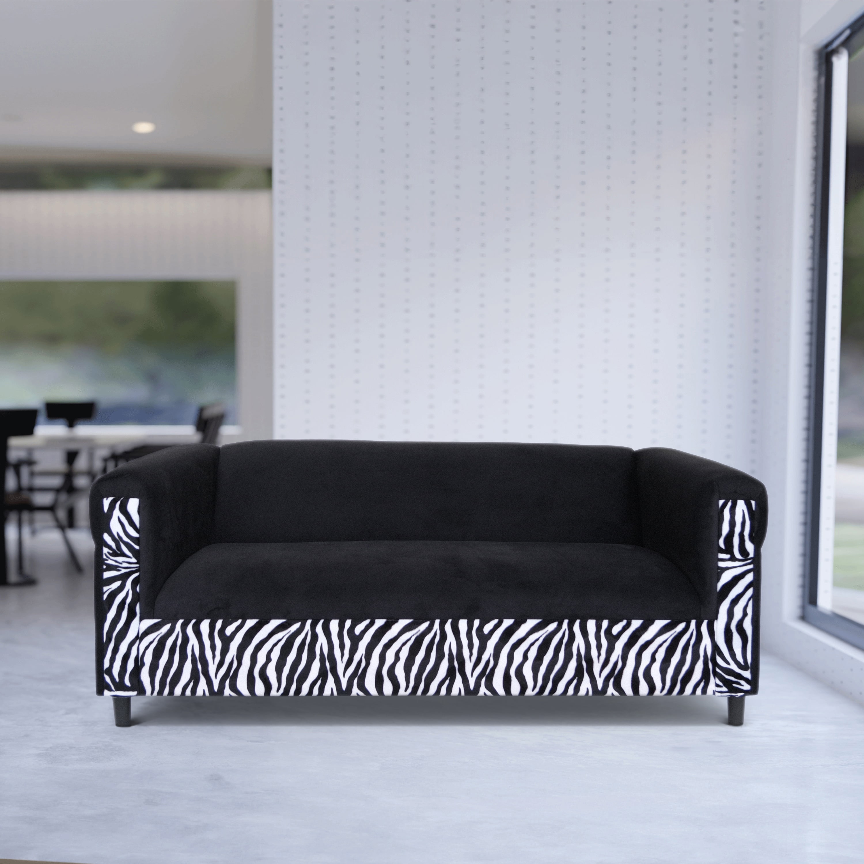 Black Velvet Zebra Print 3-Seater Sofa for Living Room, Bedroom, Office ...