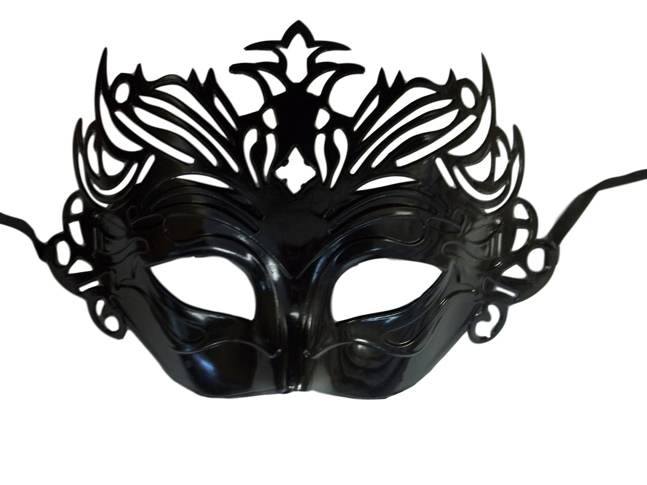 Black Venetian Laser Cut Mardi Gras Masquerade Half Mask Crown ...