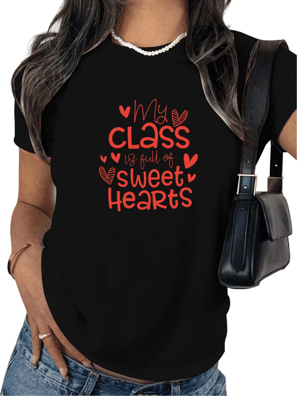 Black Versatile Print Tshirt S-5XL 100 Red Text Multi Hearts Design ...
