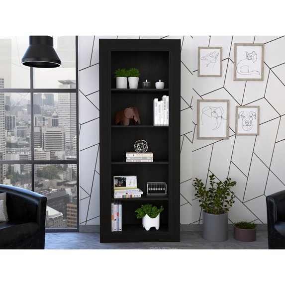 Black Vertical Bookcase with Five Shelves | Ample Room for Various ...
