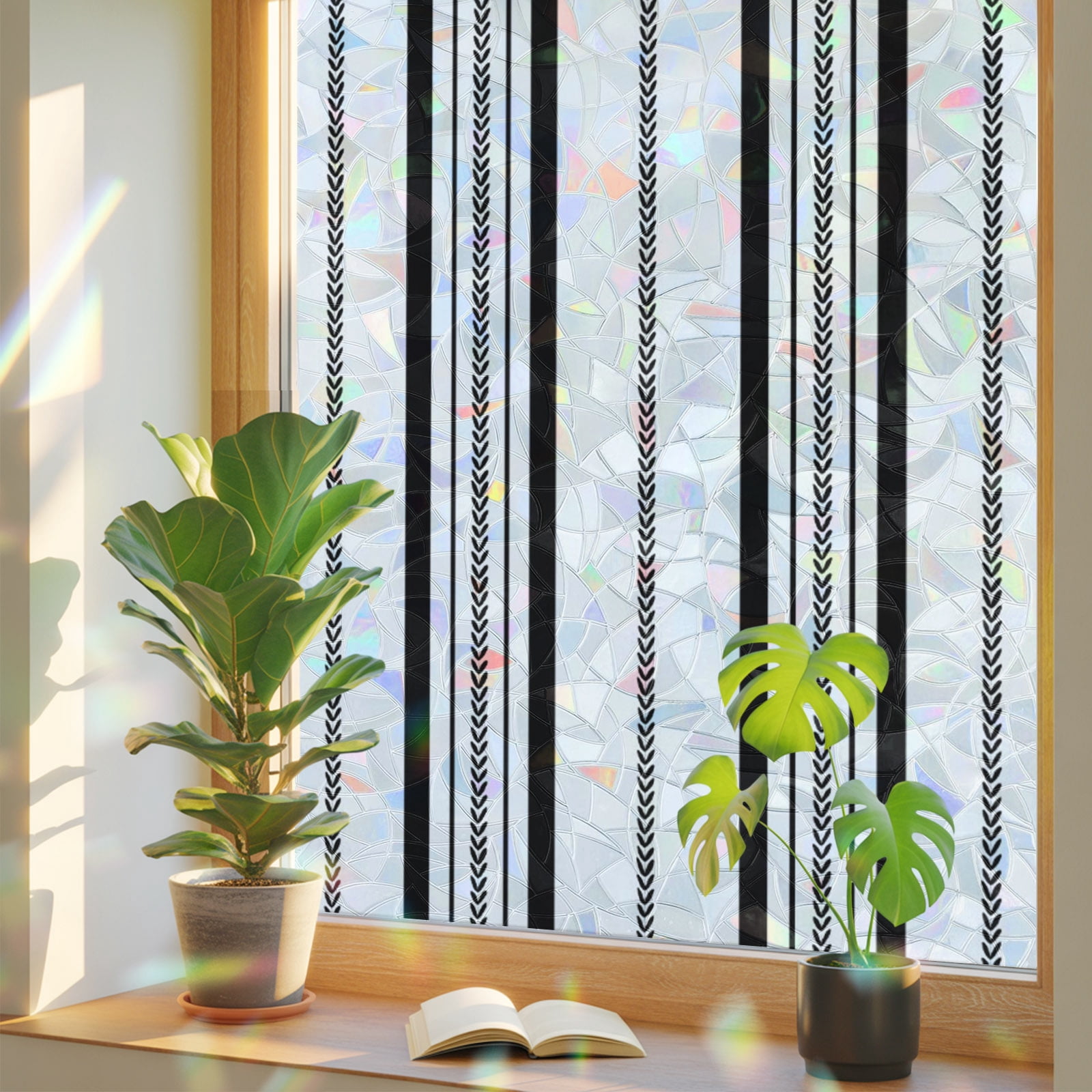 Black Vertical Stripes Window Privacy Film Rainbow Static Cling Stain ...