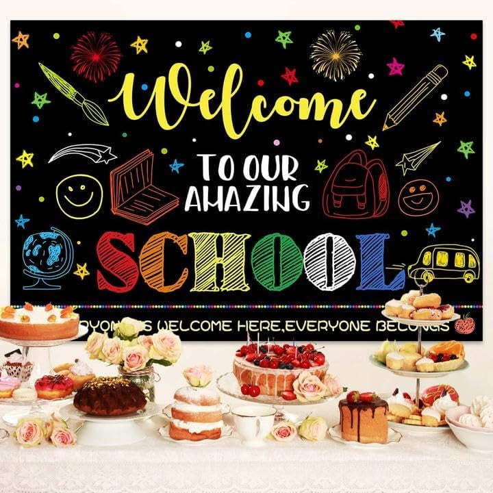 Black Vibrant Backdrop Welcome School Backdrop First Day Banner Large ...