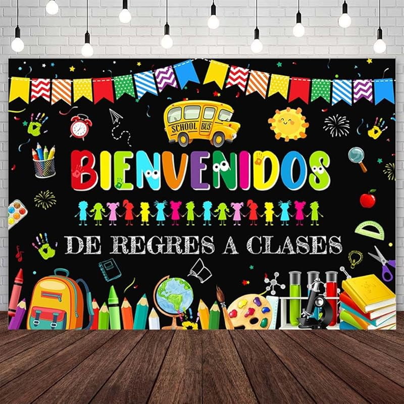 Black Vibrant Spanish Welcome Back to School Backdrop Welcome Back ...