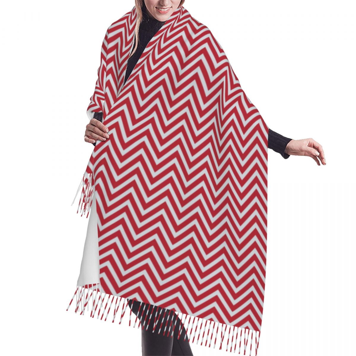 Black Vibrant Zigzag Pattern Scarf Wrap for Women Long Winter Fall Warm ...
