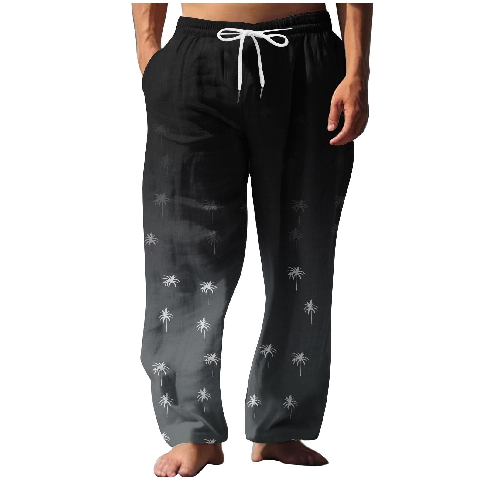 Black Victorian Hawaiian Flare Bell Bottom Beach Casual Pajamas for Man ...