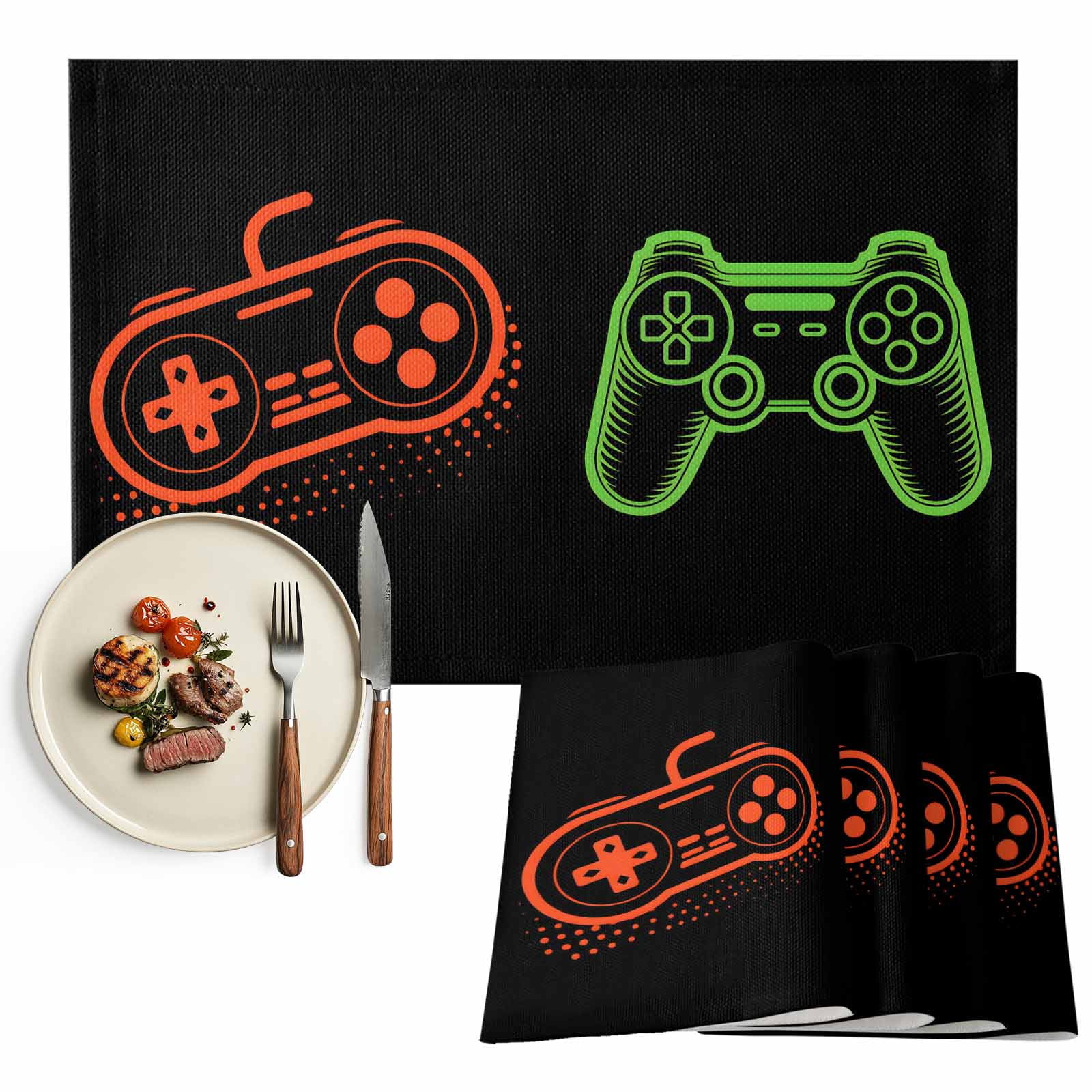 Black Video Game Themed Placemat of 1 PC, Gamer Game Controller Lines ...