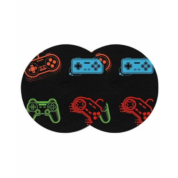 Black Video Game Themed Round Table Placemats set of 2, Gamer Game ...