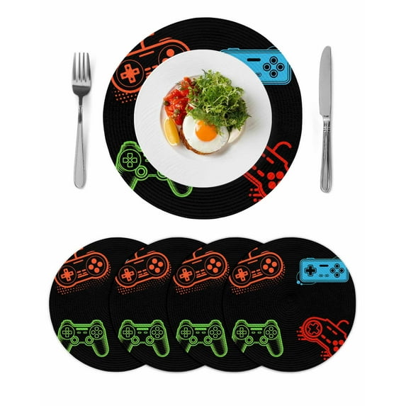 Black Video Game Themed Round Table Placemats set of 4, Gamer Game ...
