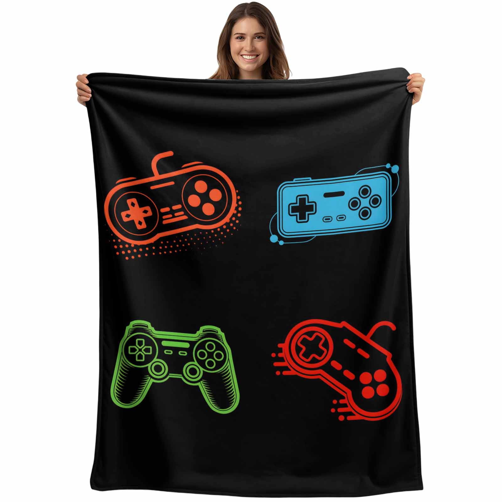 Black Video Game Themed Throw Blankets, Gamer Game Controller Lines ...