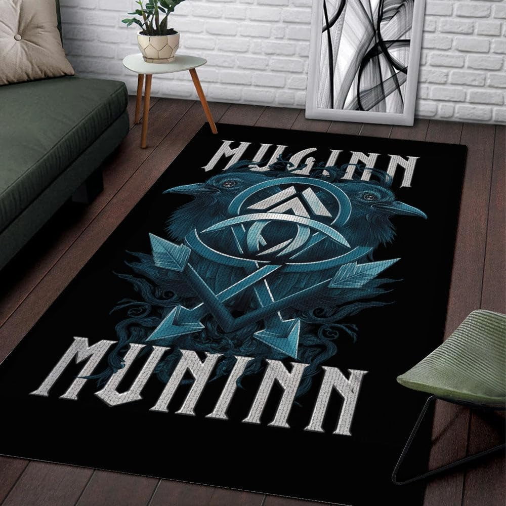 Black Viking Raven Rug - Odin'S Hugginn and Muninn for Bedroom ...