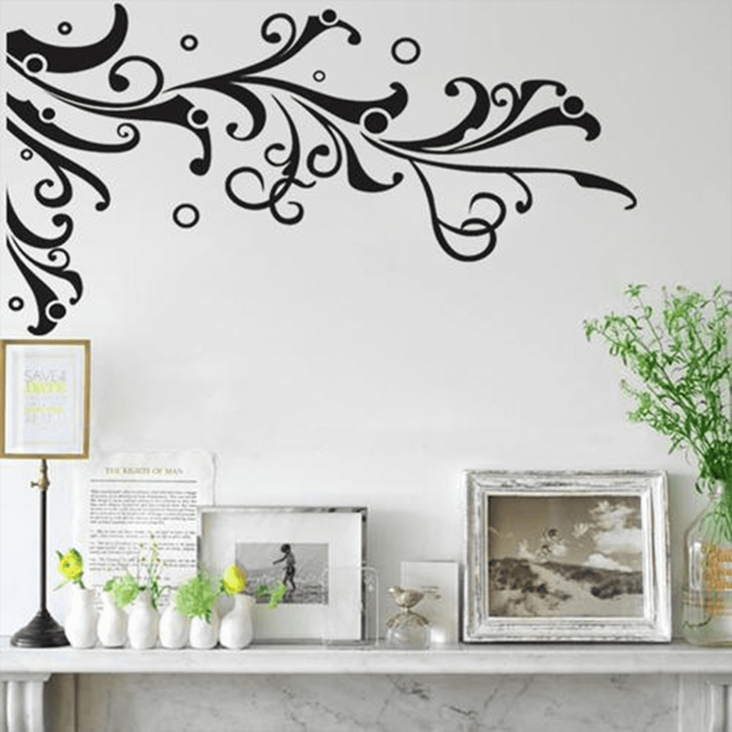 Black Vine Frame Flower Wall Stickers Wall Decal for Living Room ...