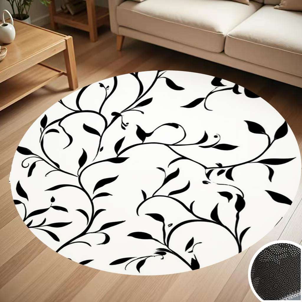Black Vines White Background Elegant Pattern Round Carpet Living Room ...