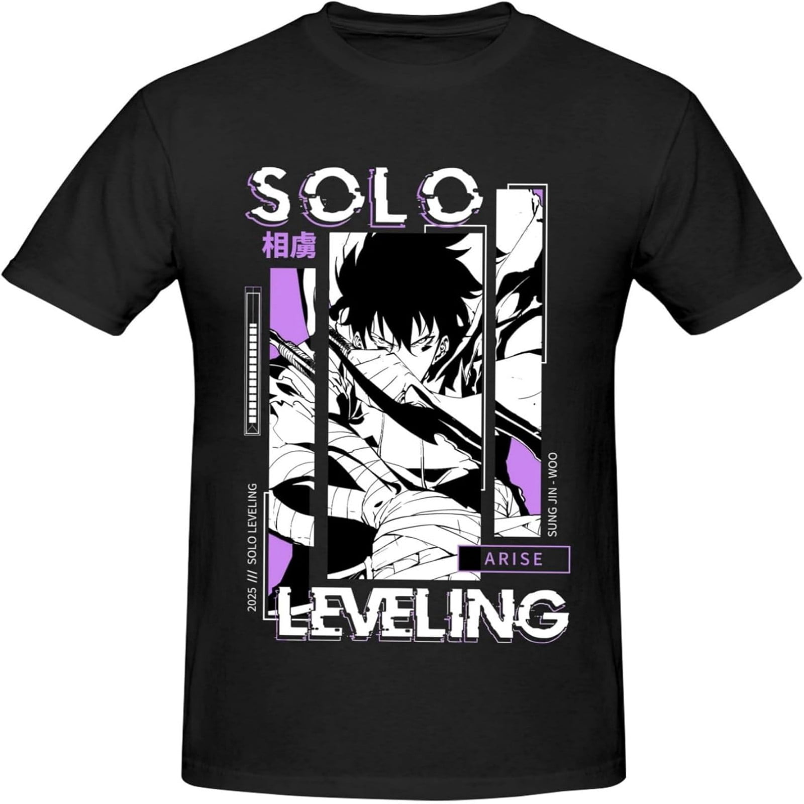 Black Vintage Anime Solo Leveling Shirt Streetwear Jin Woo Sung Graphic ...