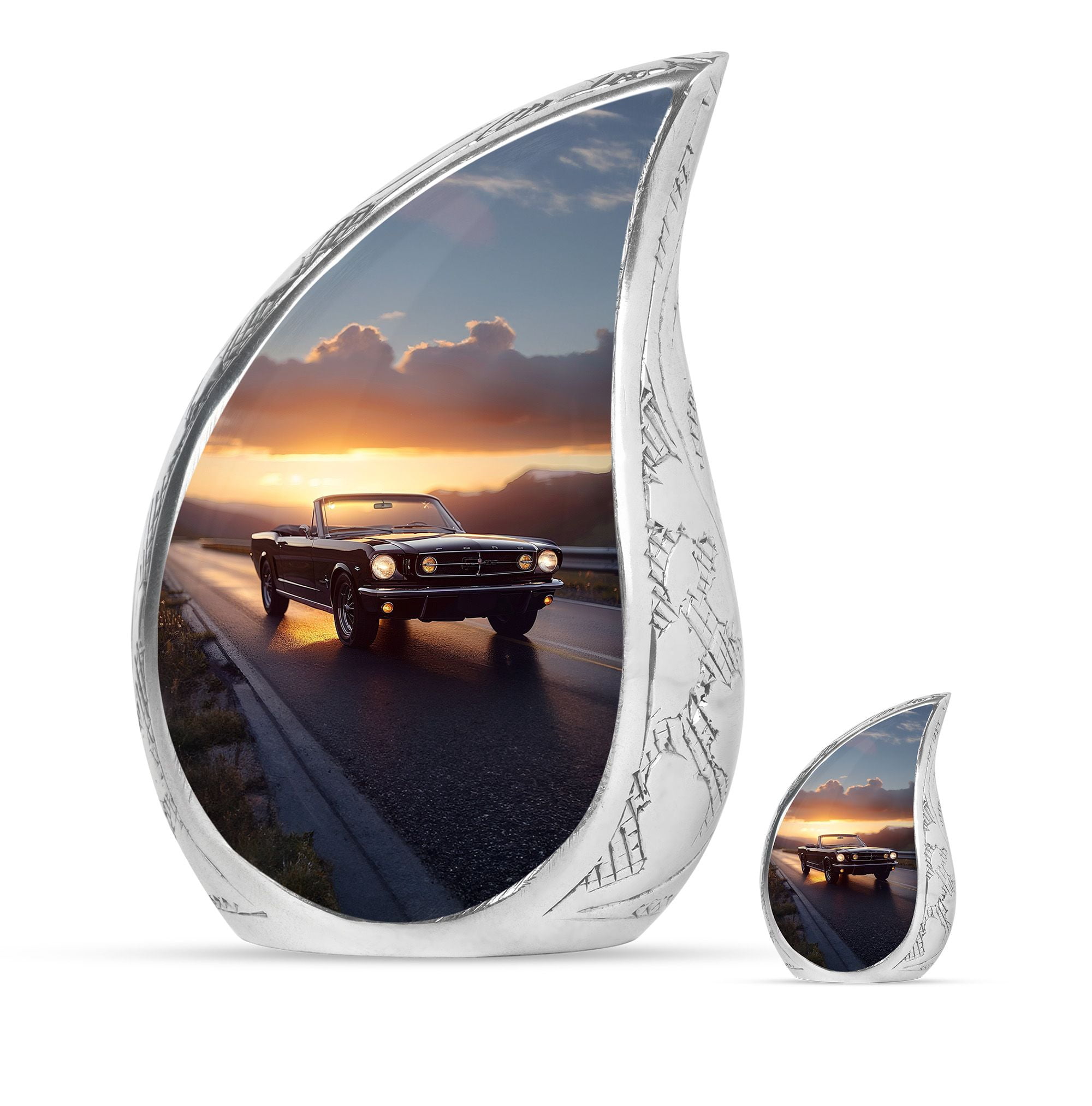 Black Vintage Car On Road large cremation urn for adult female ashes ...