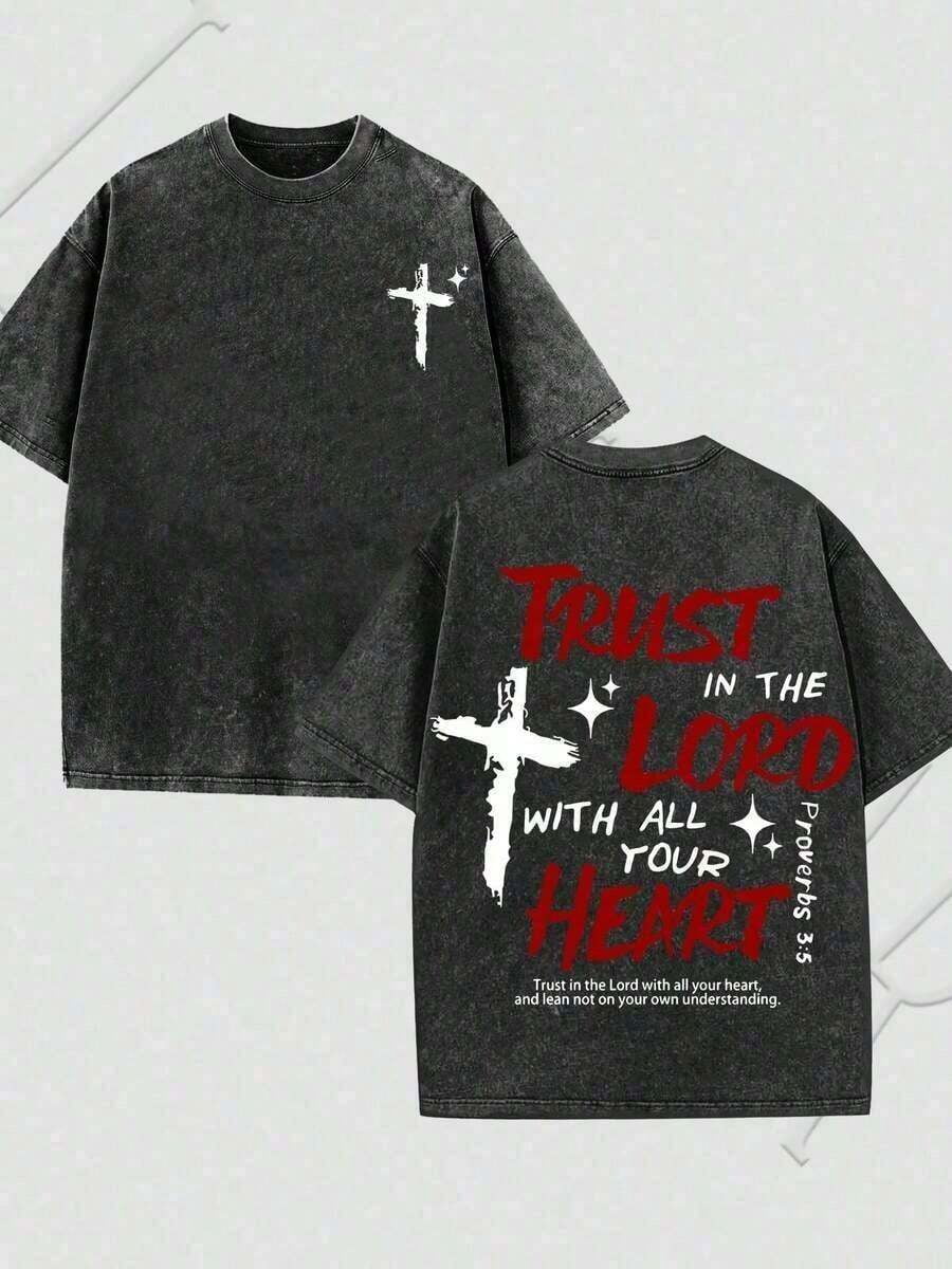 Black Vintage Christian Graphic T-Shirt Trust In The Lord With All Your ...