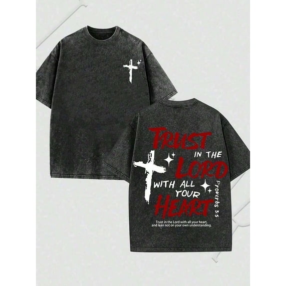 Black Vintage Christian Graphic T-Shirt Trust In The Lord With All Your ...