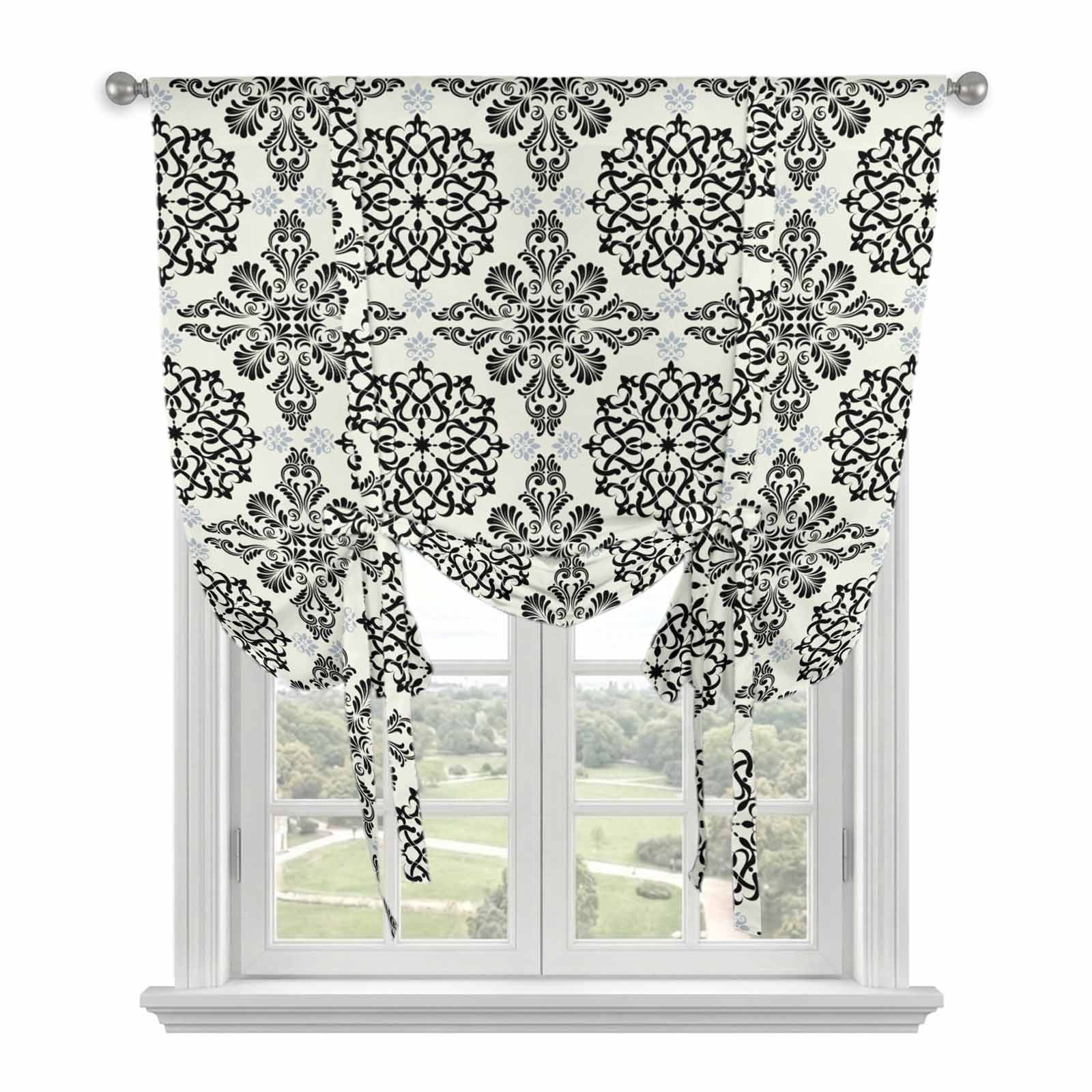 Black Vintage Floral Tie Up Curtains, Country Retro Exotic Farmhouse ...