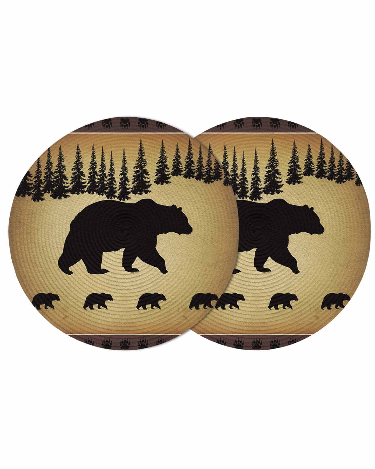 Black Vintage Forest Bear Round Table Placemats set of 2, Country ...