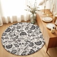 Black Vintage Pastoral Flowers on Linen Round Rug 3ft Beige Balck ...