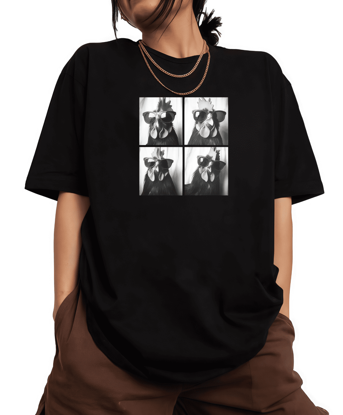 Black Vintage Rooster Photo Collage Graphic Print Tshirt Cool Animal ...