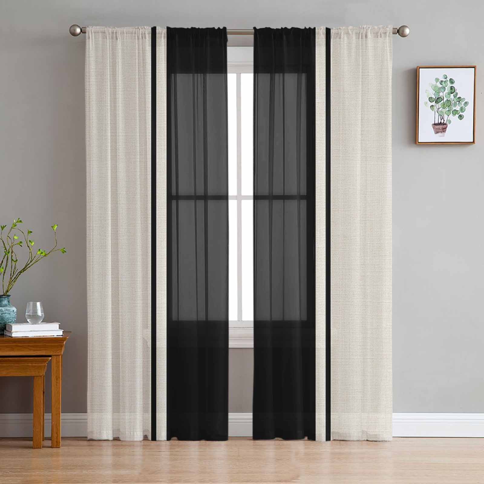 Black Vintage Sheer Curtains 96 Inches Long 2 Panels Set, Window Sheer ...