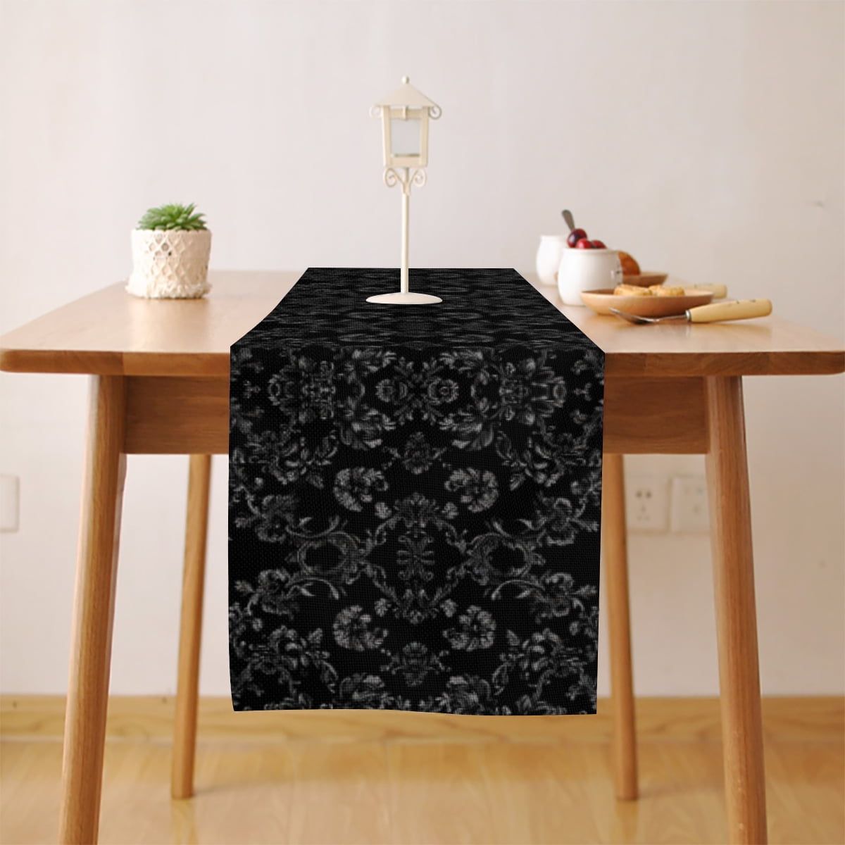 Black Vintage Table Runner, Seasonal Fall Winter Kitchen Dining Table ...