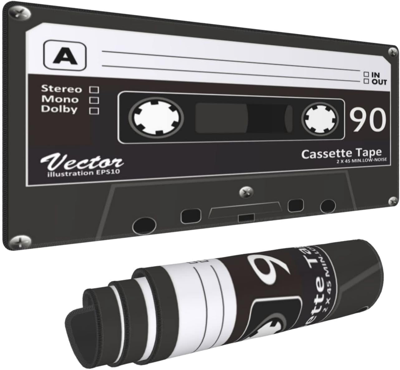 Black Vintage Tape 90s Old Music Musiccasette Mouse Pad 31.5x11.8 in ...