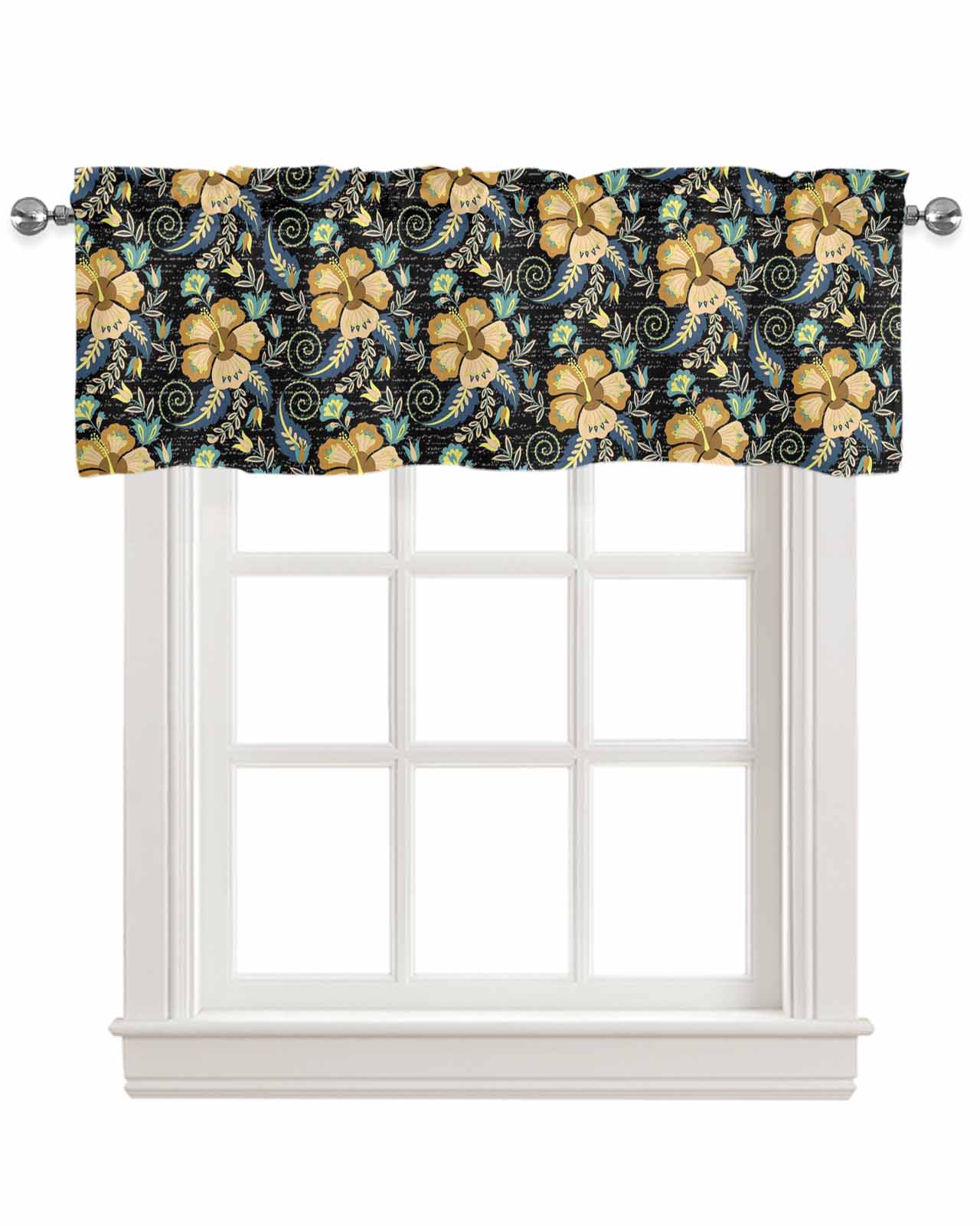 Black Vintage Tribe Kitchen Valances for Windows Farmhouse Linen Window ...