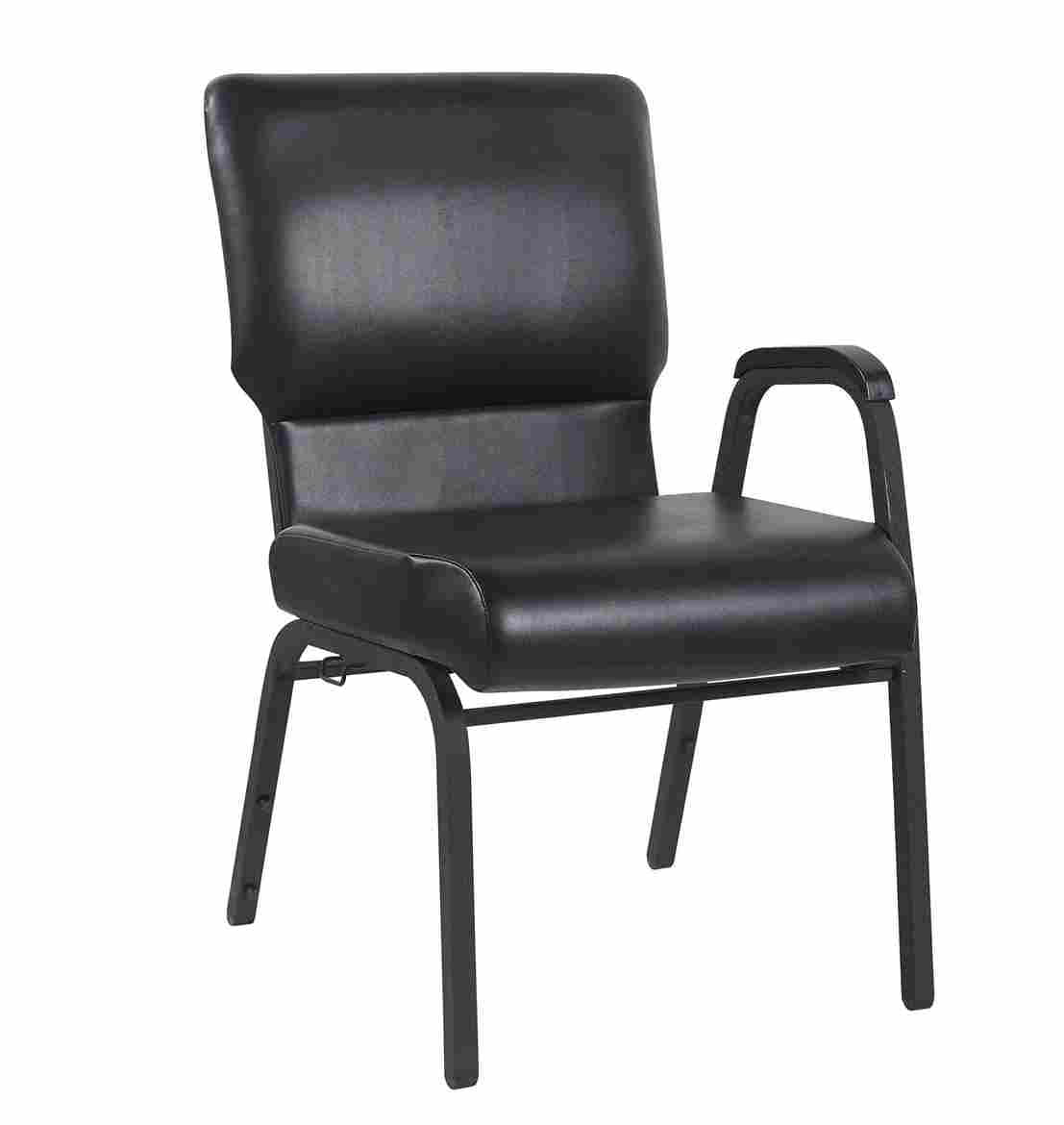 Black Vinyl Church Chair with Left Arm Cut Away Back 20.5" on Black ...