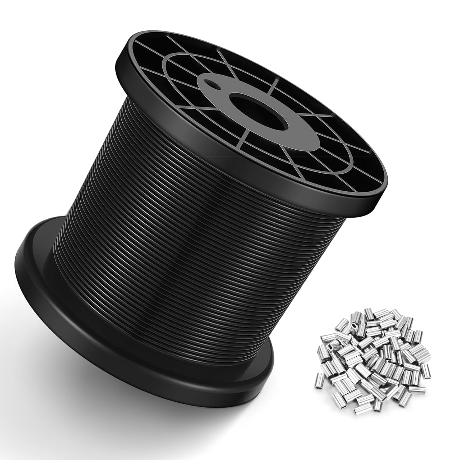 Black Vinyl Coated Wire Rope 1/16", 328FT 304 Stainless Steel Cable with 150PCS Aluminum ...