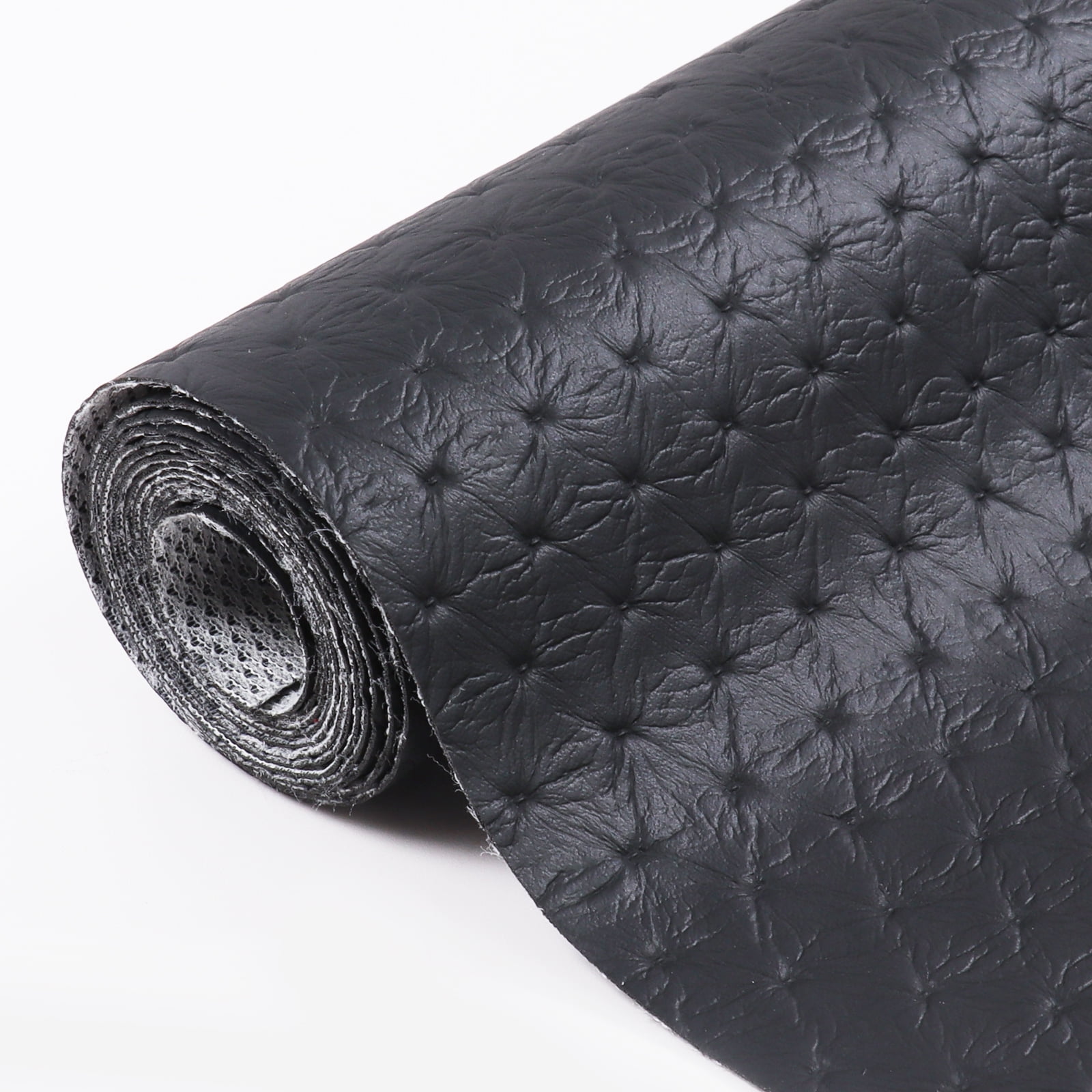 Black Vinyl Fabric Material Embossed Diamond Stitch Synthetic Faux ...