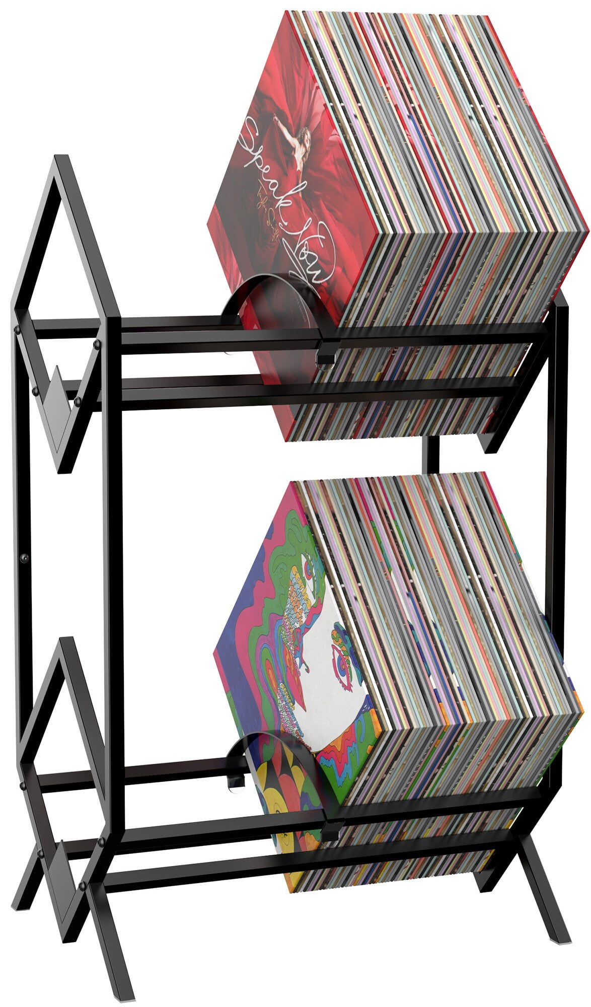 Black 2-Tier Vinyl Record Storage Rack with Dividers - Stores Up to 180 ...
