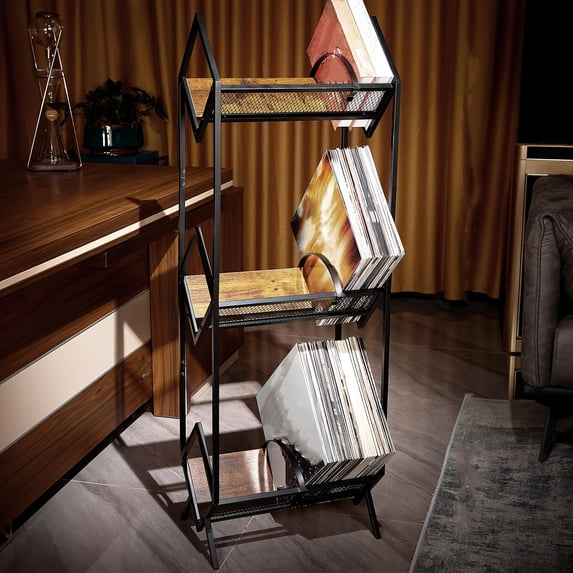 Black Vinyl Record Storage Rack, Vinyl Record Shelf for Storage and ...
