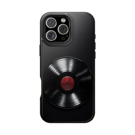Black Vinyl Record with a Metallic Finish Graphic Case for iPhone 11,12 ...