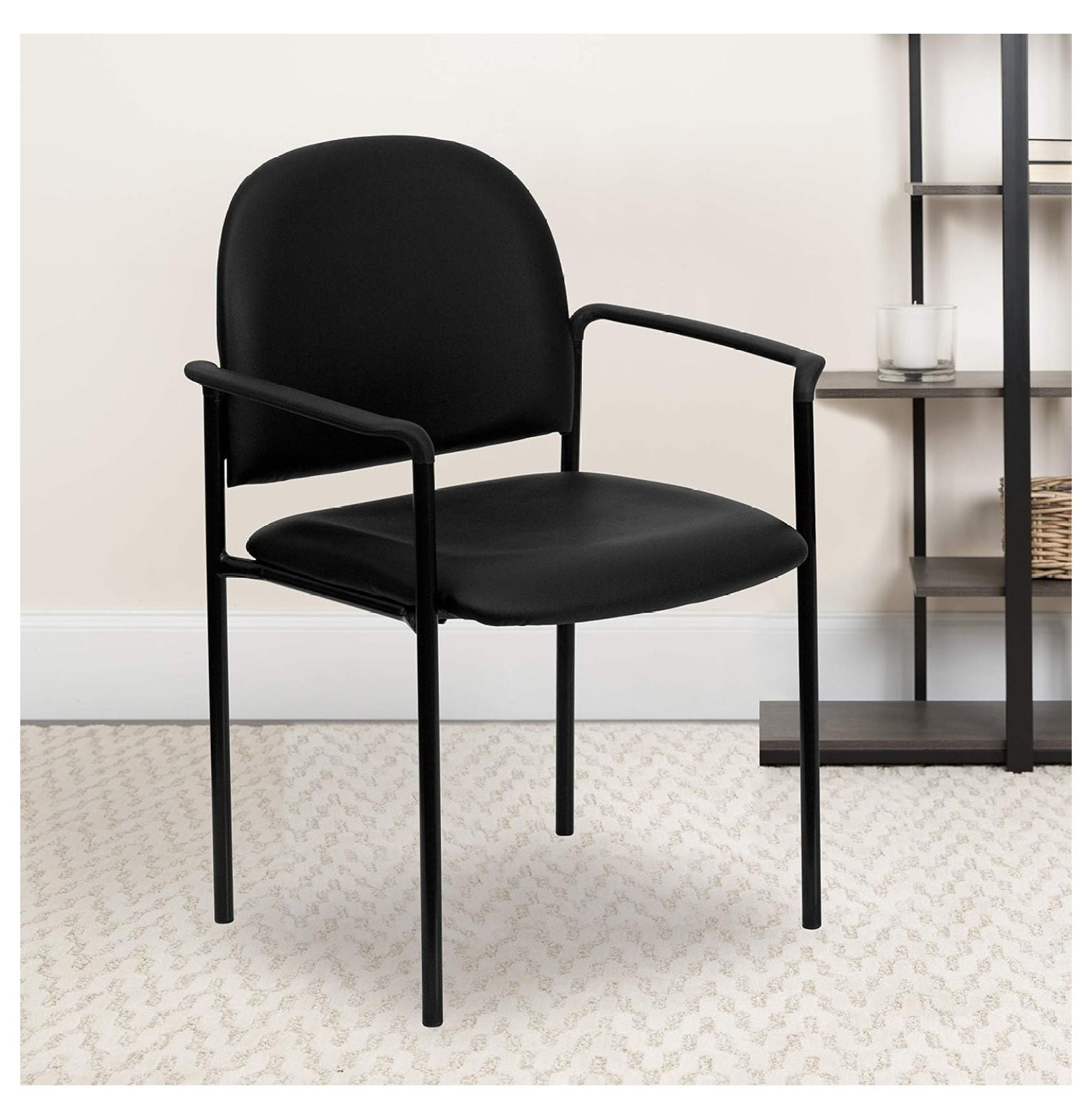 Black Vinyl Stackable Reception Chair with Arms - Side Guest Chair for ...
