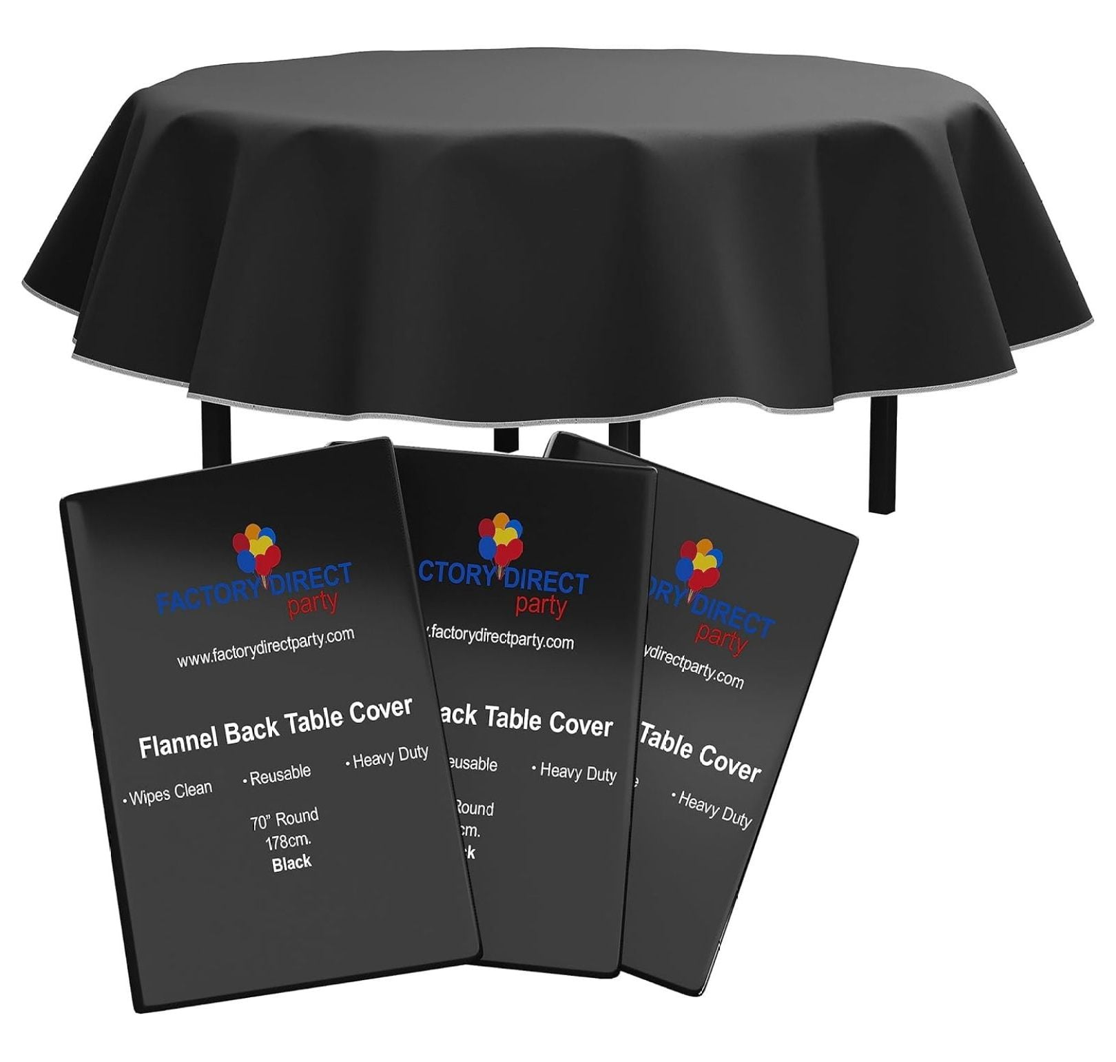 Black Vinyl Tablecloths - 70 in. Round - Pack of 3 Round Tablecloth ...