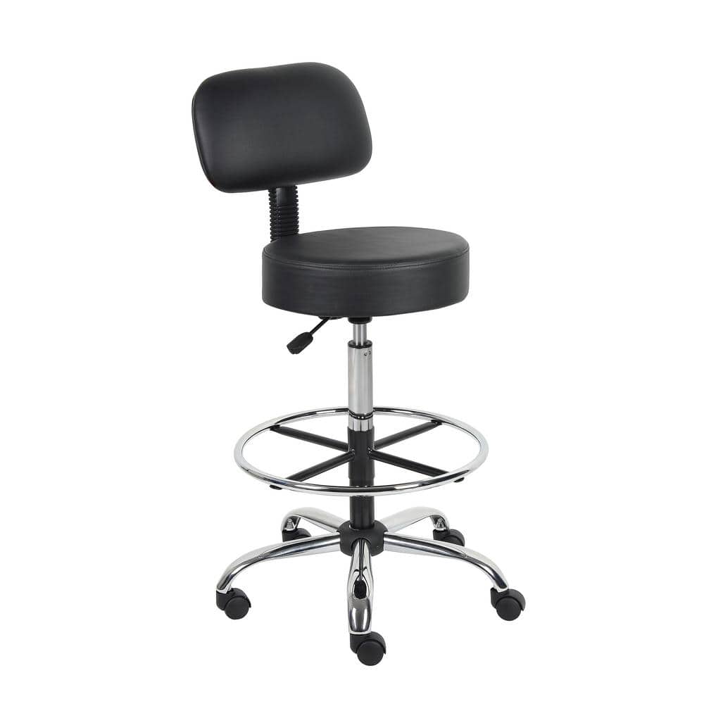 Black Vinyl Task Counter Stool with Back Rest and Seat Height ...