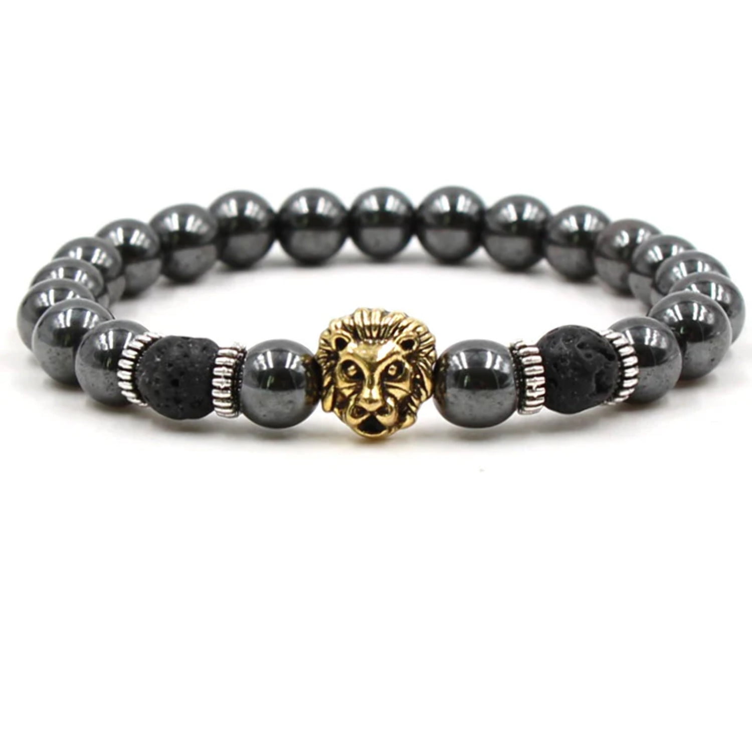 Black Volcanic Rock Leopard Head Lion Head Elastic Bracelet Bracelet ...