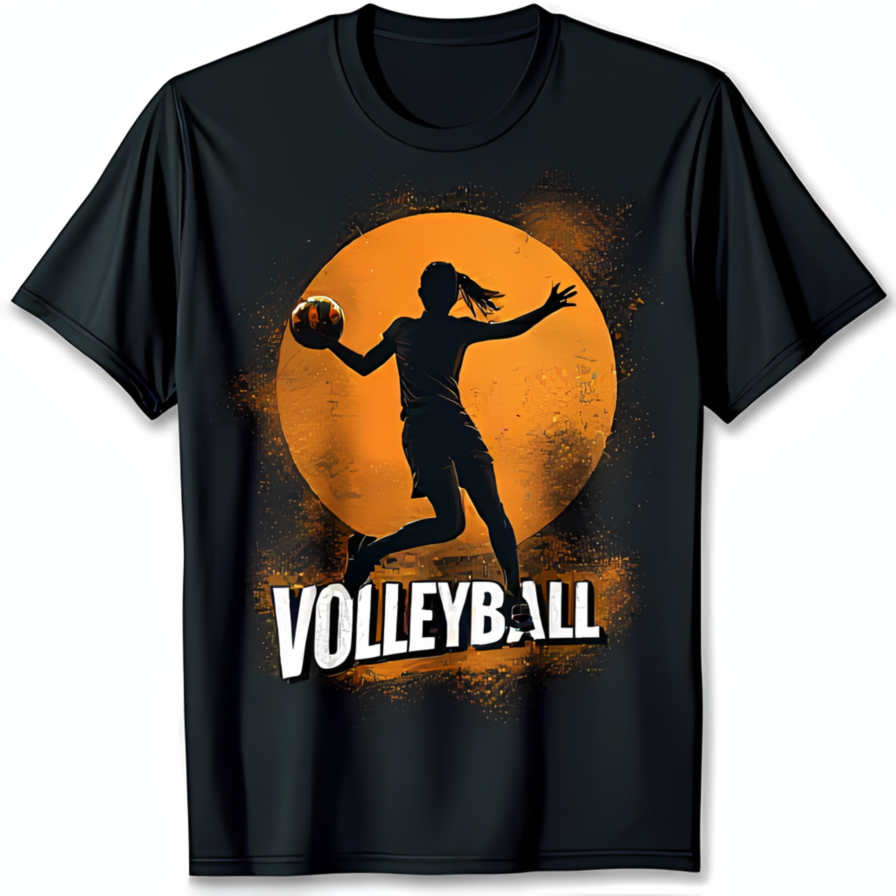 Black Volleyball T-Shirt with of Woman Spiking Against Sun - Walmart.com