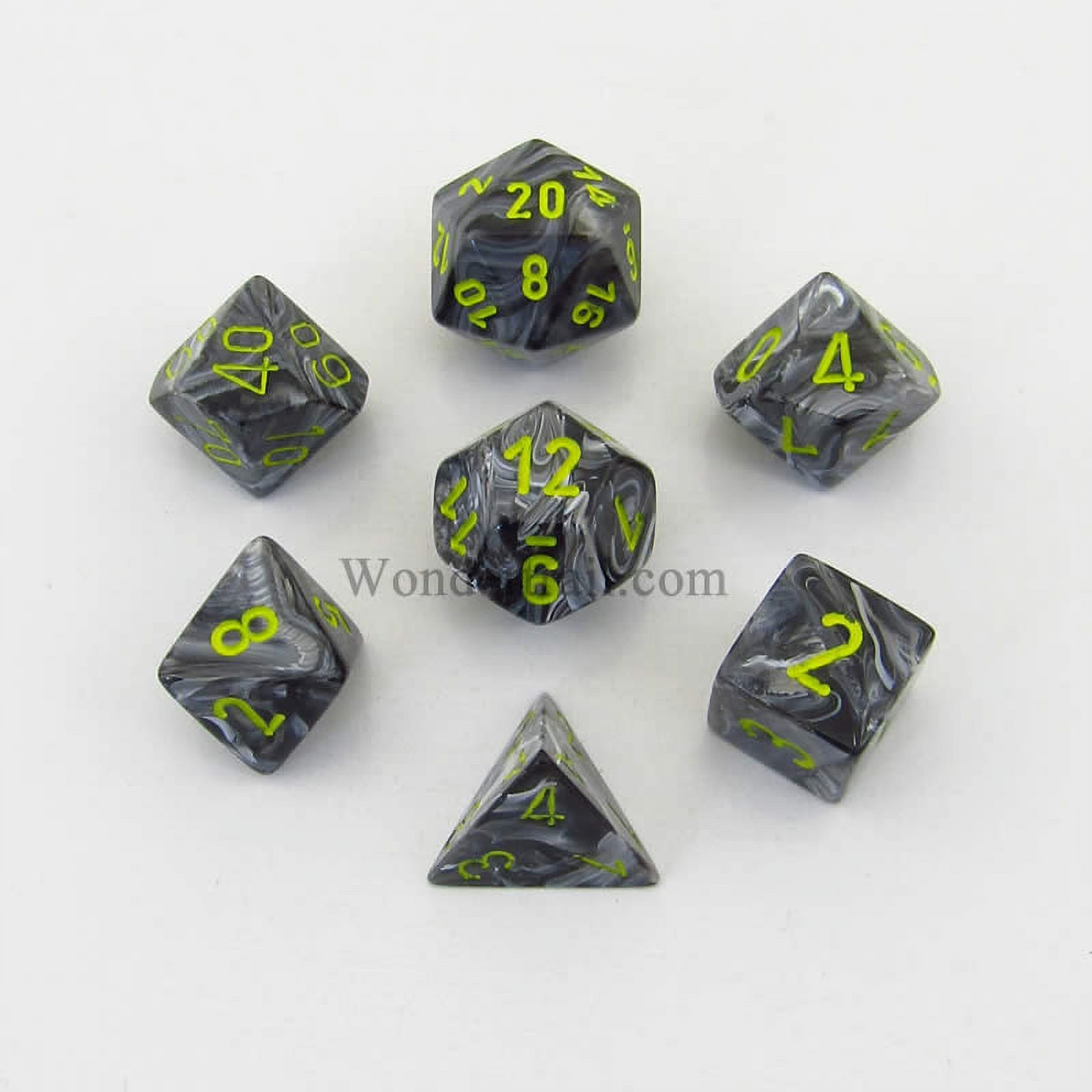 Black Vortex Dice with Yellow Numbers 16mm (5/8in) Set of 7 Chessex ...