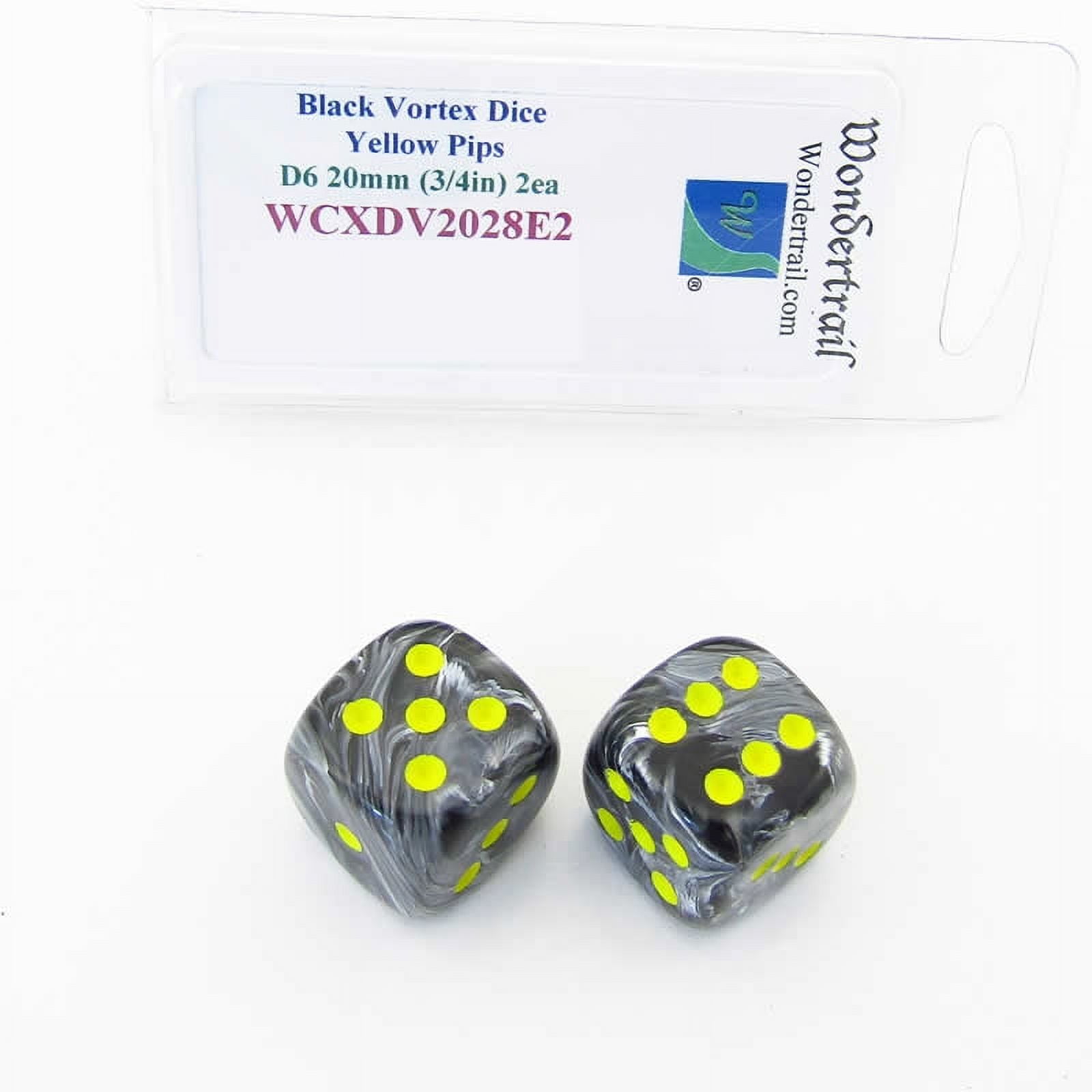 Black Vortex Dice with Yellow Pips 20mm (3/4in) D6 Pack of 2 ...