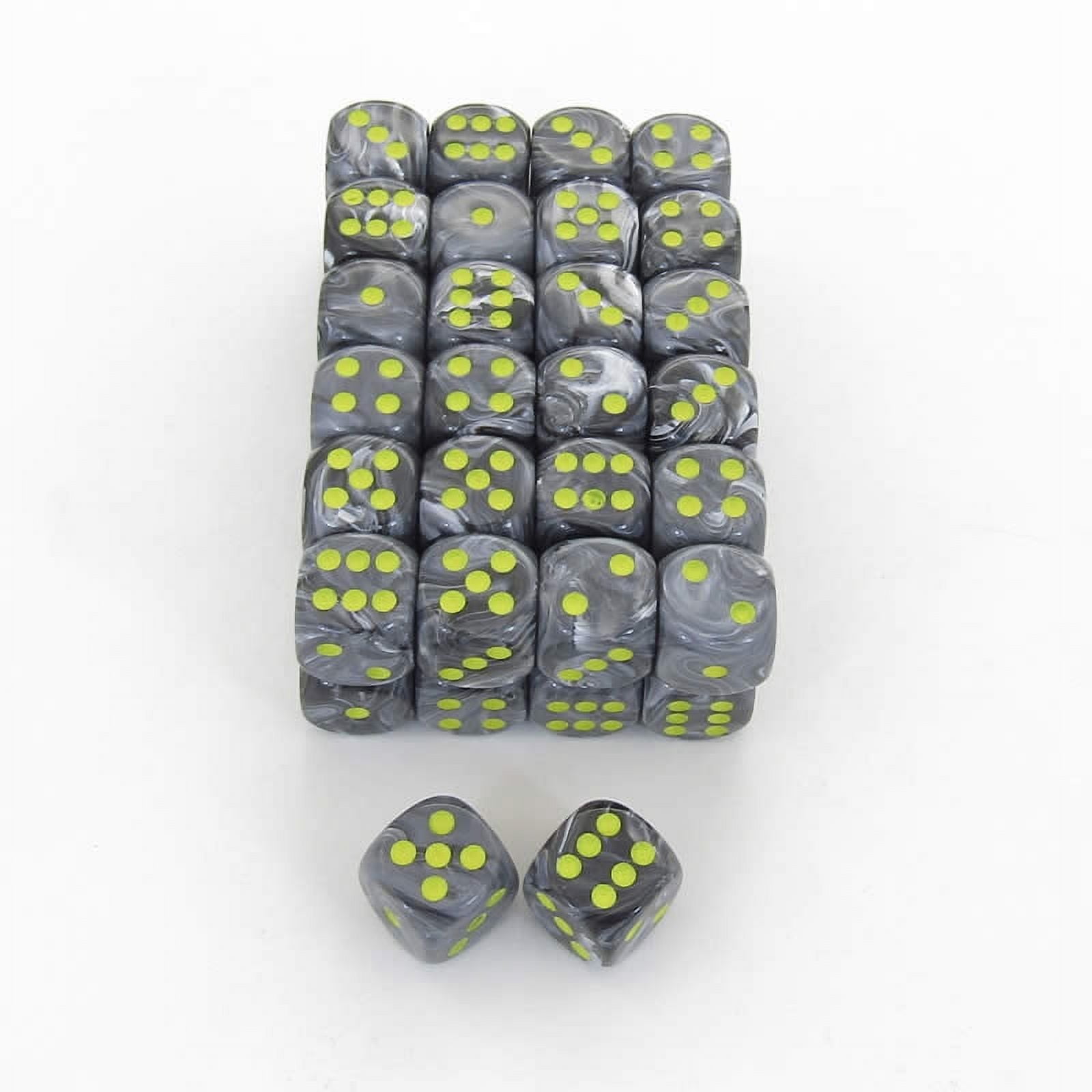 Black Vortex Dice with Yellow Pips D6 16mm (5/8in) Bulk Pack Of 50 ...