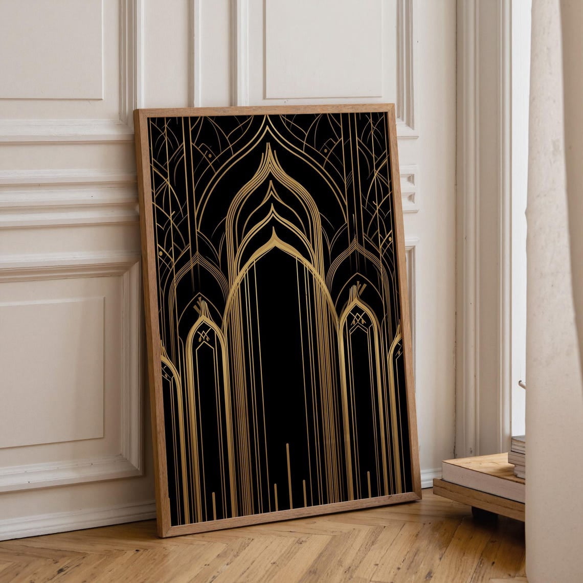 Black Wall Art Art Deco Arch Gold Geometric Architecture Elegant Black ...
