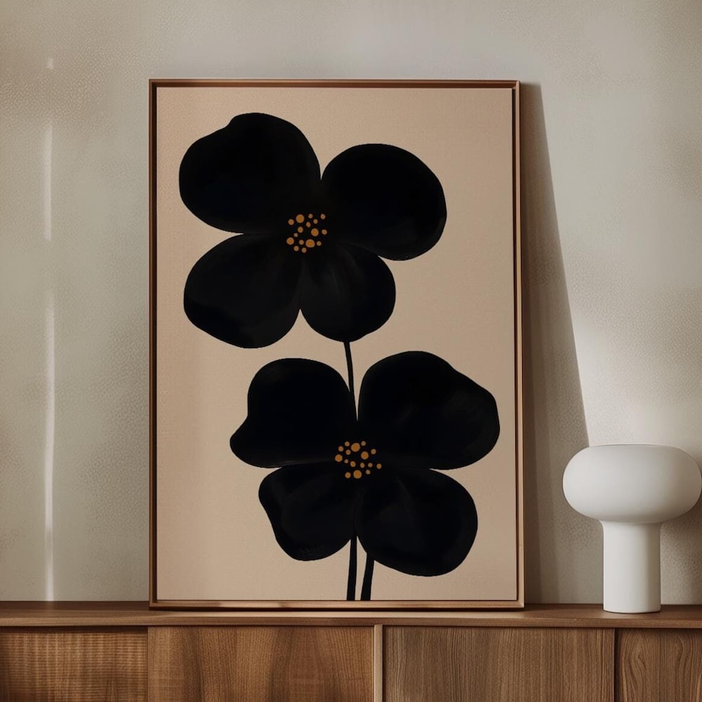 Black Wall Art Oversized Flower Physical Poster Moody Wall Art Modern ...